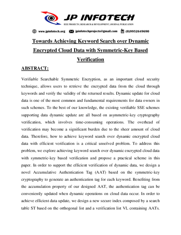 (DOC) Towards Achieving Keyword Search over Dynamic Encrypted Cloud Data with Symmetric-Key ...