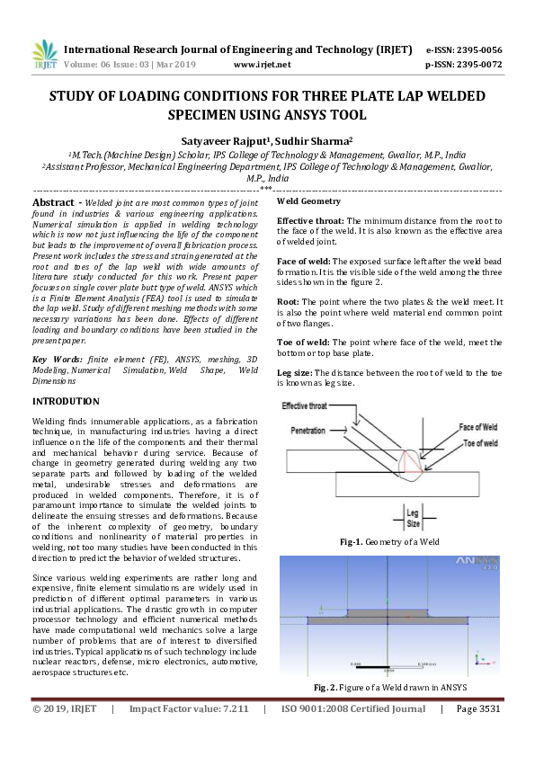 (PDF) IRJET- STUDY OF LOADING CONDITIONS FOR THREE PLATE LAP WELDED ...
