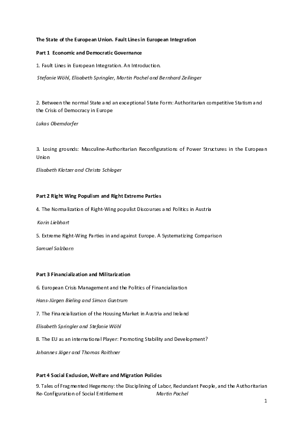 (PDF) The State of the European Union Fault Lines in European ...