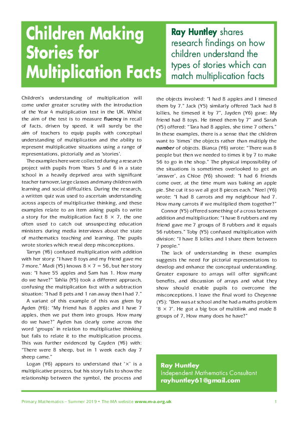 (PDF) Children Making Stories for Multiplication Facts