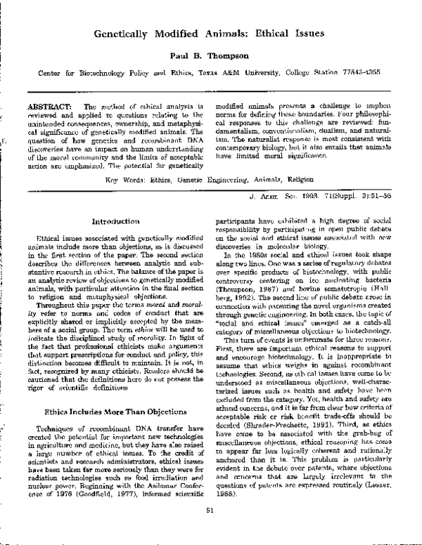 (PDF) Genetically Modified Animals Ethical Issues