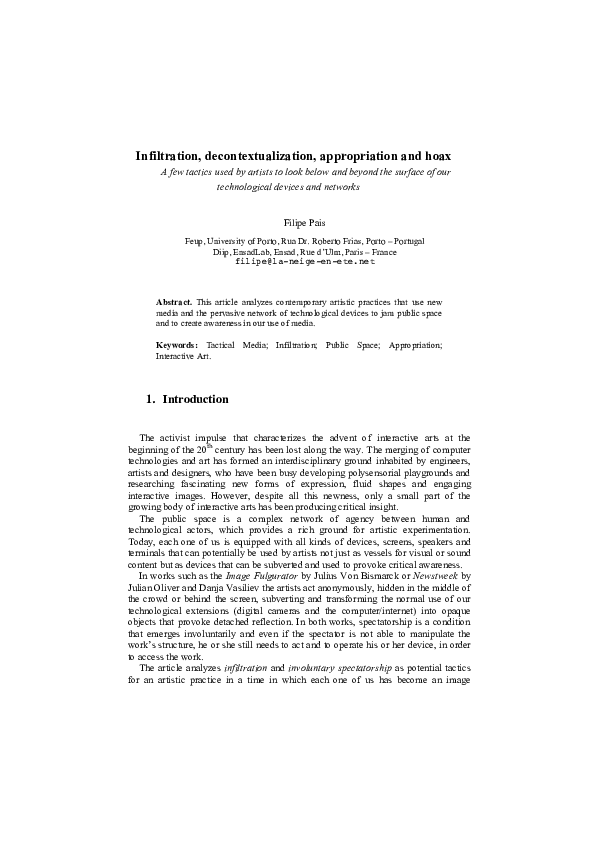 (PDF) Infiltration, decontextualization, appropriation and hoax