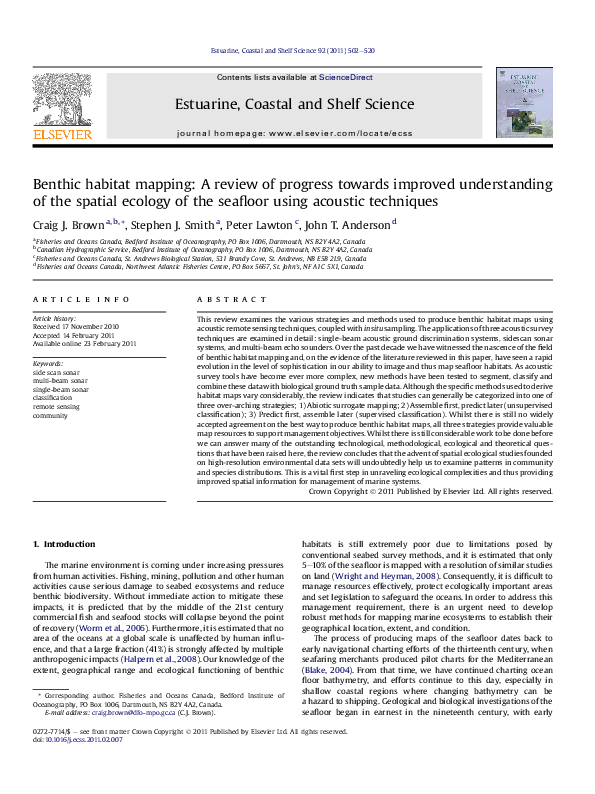 (PDF) Benthic habitat mapping: A review of progress towards improved understanding of the ...