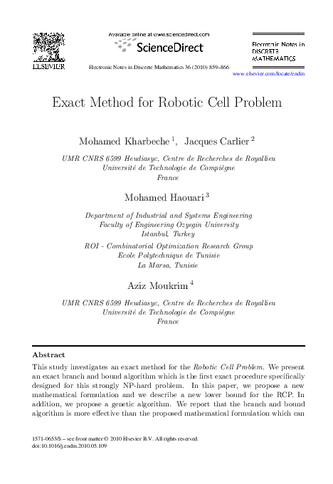 (PDF) Exact Method for Robotic Cell Problem