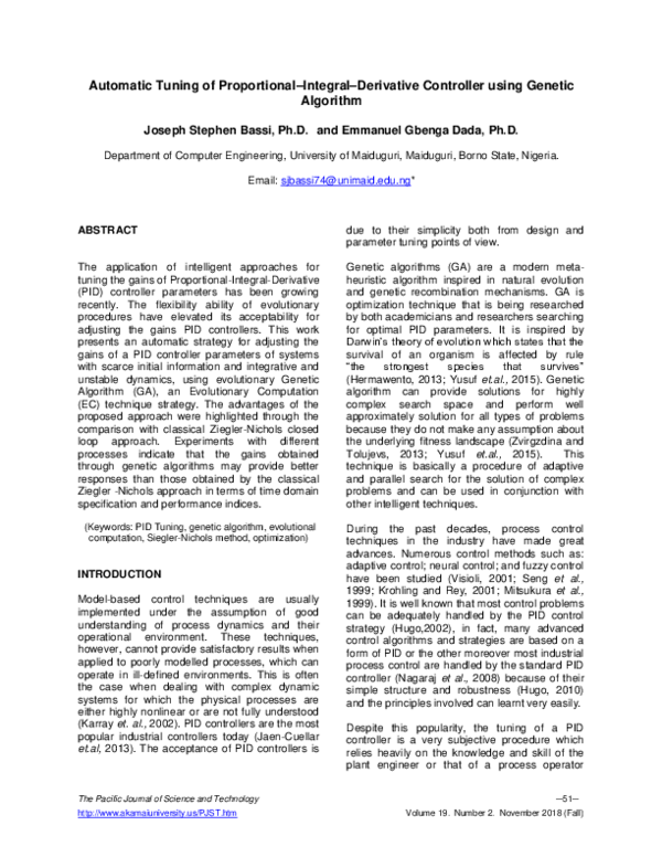 Pdf Automatic Tuning Of Proportionalintegralderivative Controller Using Genetic Algorithm