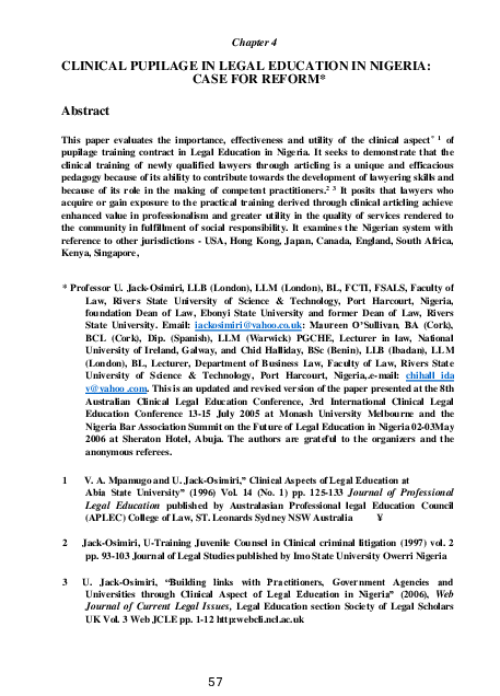 (PDF) CLINICAL PUPILAGE IN LEGAL EDUCATION IN NIGERIA: CASE FOR REFORM