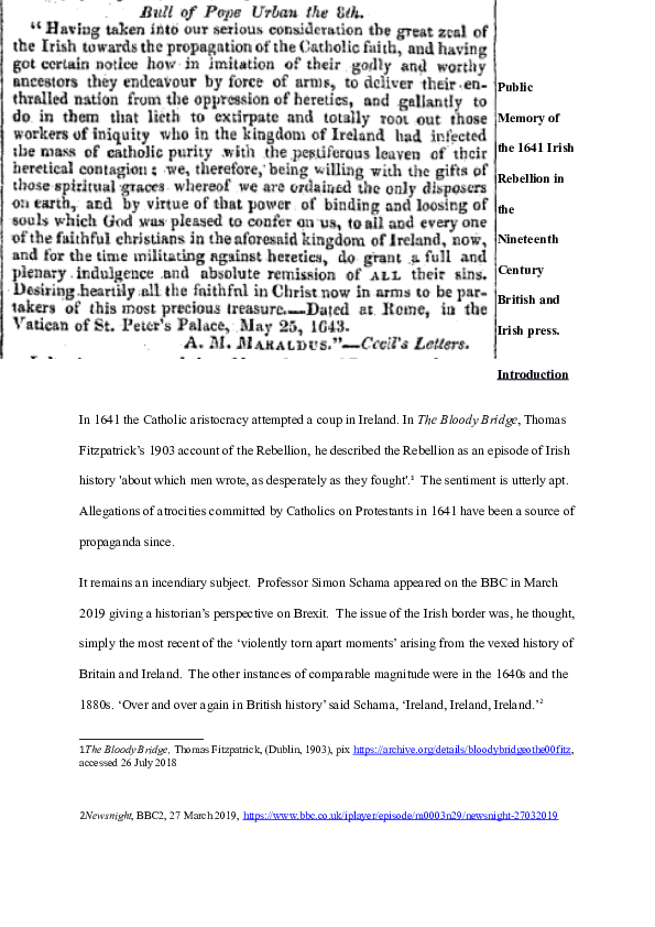 Public Memory of the 1641 Irish Rebellion in the Nineteenth Century ...