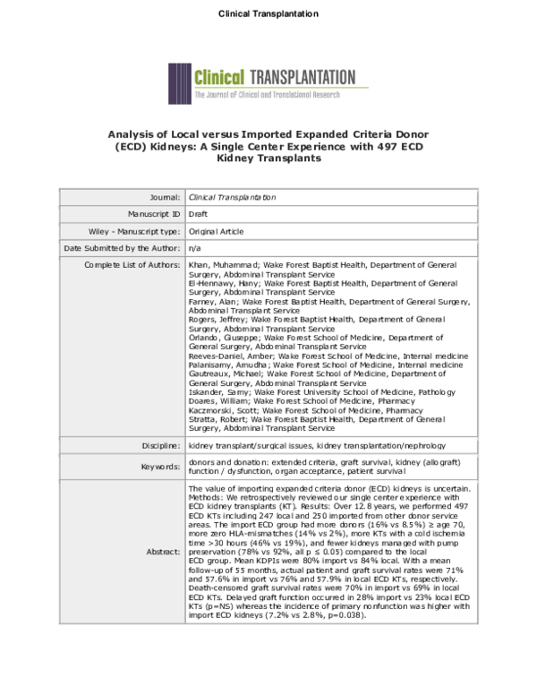 (PDF) Analysis of Local versus Imported Expanded Criteria Donor (ECD ...