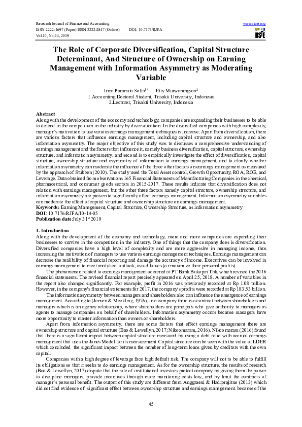 (PDF) The Role of Corporate Diversification, Capital Structure Determinant, And Structure of ...