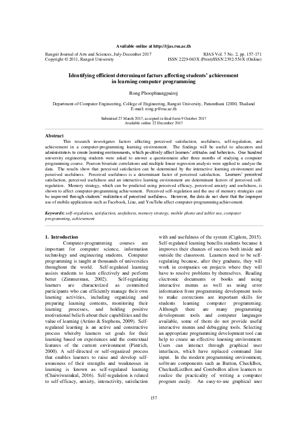 (PDF) Identifying efficient determinant factors affecting students' achievement in learning ...