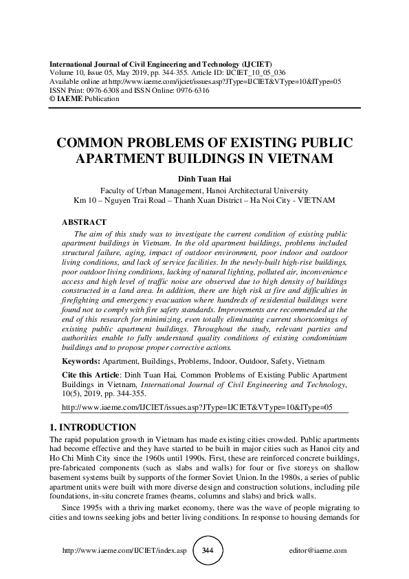 (PDF) COMMON PROBLEMS OF EXISTING PUBLIC APARTMENT BUILDINGS IN VIETNAM