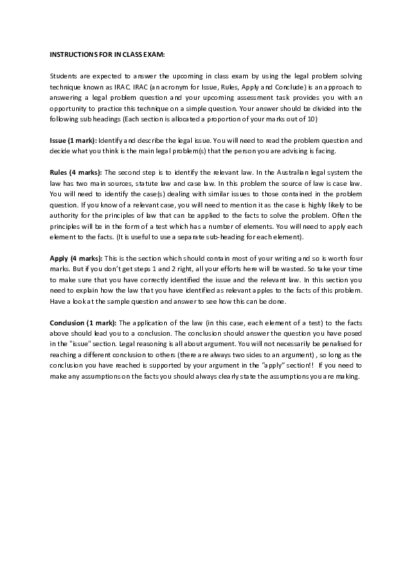 (DOC) INSTRUCTIONS FOR IN CLASS EXAM