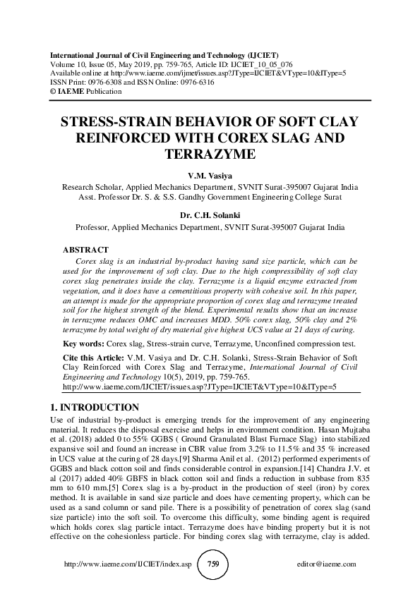 (PDF) STRESS-STRAIN BEHAVIOR OF SOFT CLAY REINFORCED WITH COREX SLAG ...