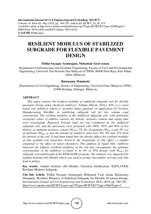 (PDF) RESILIENT MODULUS OF STABILIZED SUBGRADE FOR FLEXIBLE PAVEMENT DESIGN