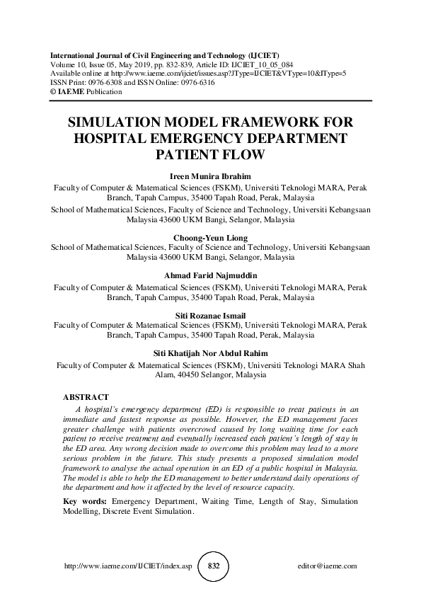 (PDF) SIMULATION MODEL FRAMEWORK FOR HOSPITAL EMERGENCY DEPARTMENT ...