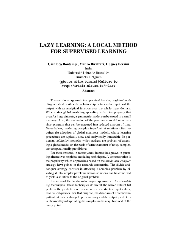 (PDF) Lazy Learning: a local method for supervised learning