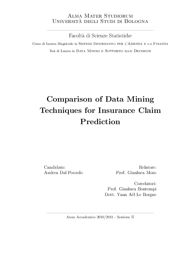 (PDF) Comparison of Data Mining Techniques for Insurance Claim Prediction