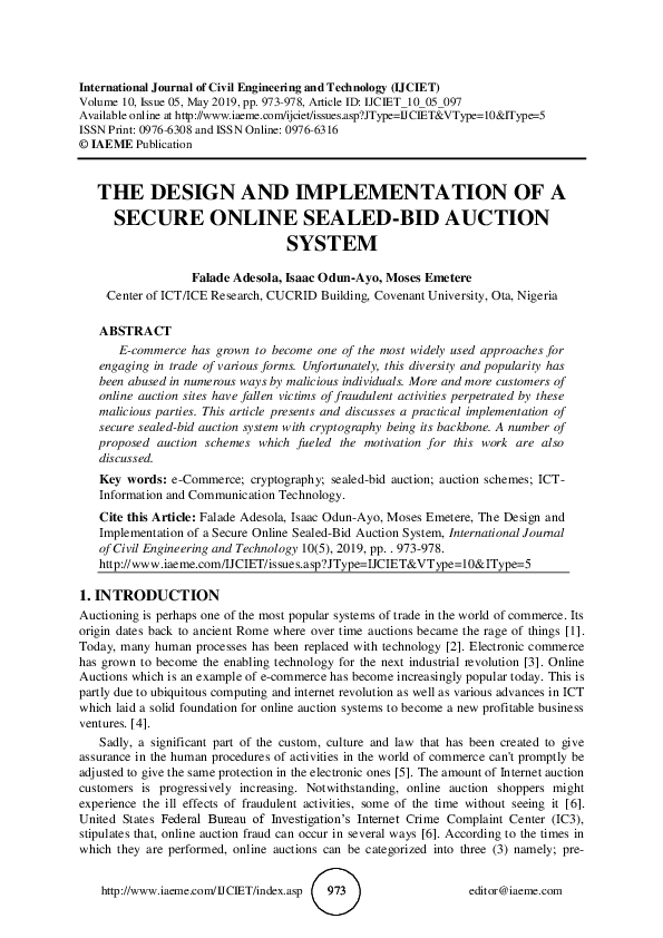 (PDF) THE DESIGN AND IMPLEMENTATION OF A SECURE ONLINE SEALED-BID ...