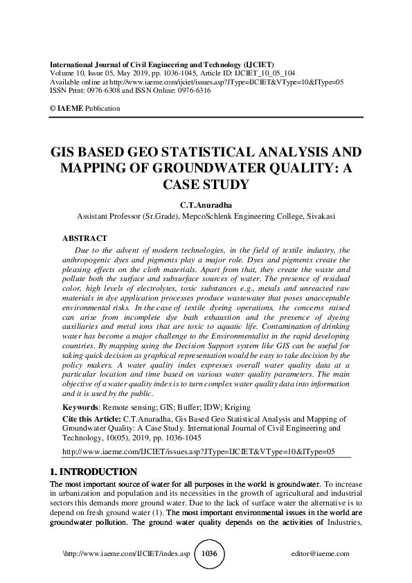(PDF) GIS BASED GEO STATISTICAL ANALYSIS AND MAPPING OF GROUNDWATER ...