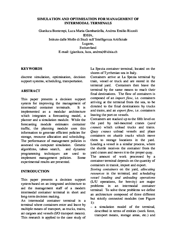 (PDF) Simulation and optimisation for management of intermodal terminals