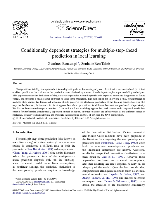 Pdf Conditionally Dependent Strategies For Multiple Step Ahead Prediction In Local Learning