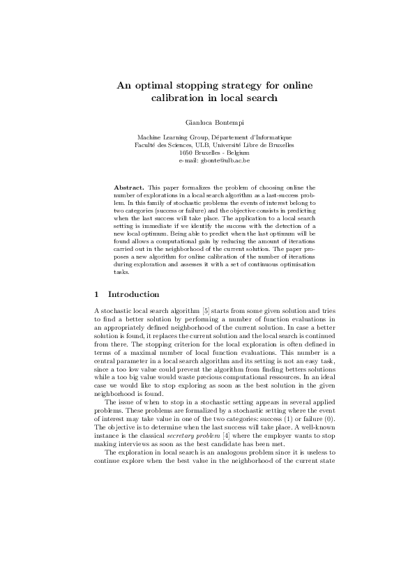 (PDF) An Optimal Stopping Strategy for Online Calibration in Local Search
