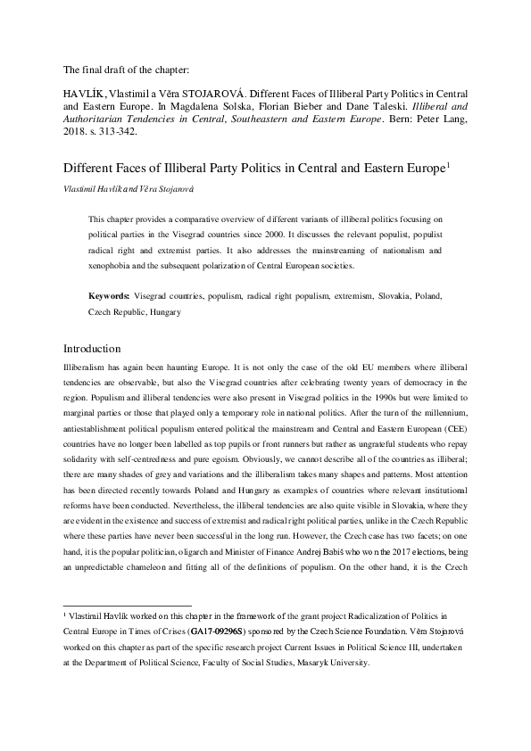 (PDF) Different Faces of Illiberal Party Politics in Central and ...