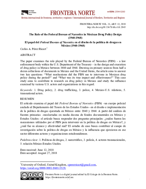 (PDF) (2019) Pérez Ricart, The Role of the Federal Bureau of Narcotics ...