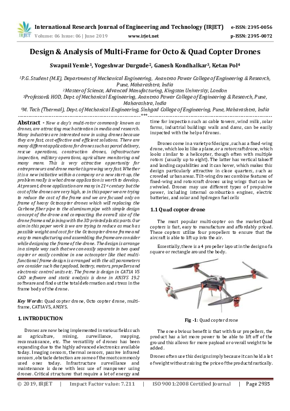 (PDF) IRJET- Design & Analysis of Multi-Frame for Octo & Quad Copter Drones