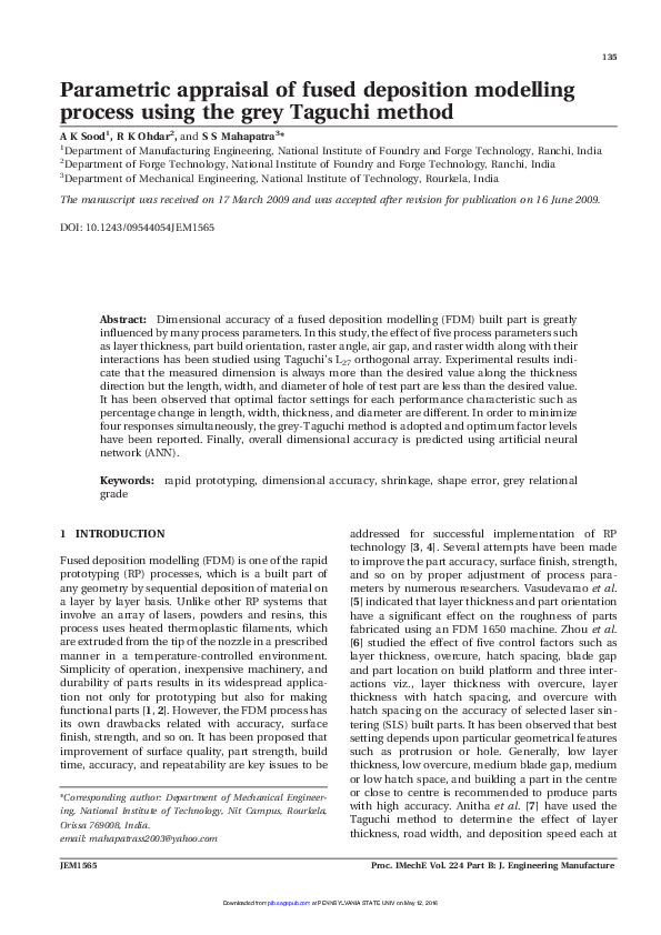 Parametric appraisal of fused deposition modelling process using the grey Taguchi method