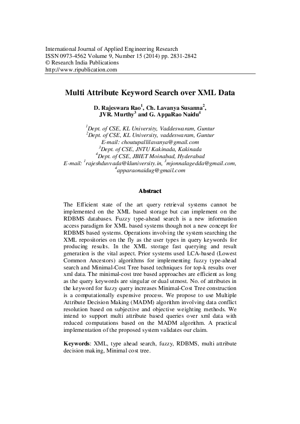 (PDF) Multi Attribute Keyword Search over XML Data