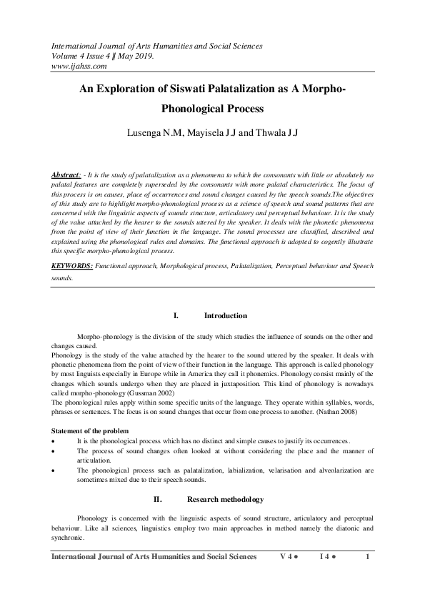 (PDF) An Exploration of Siswati Palatalization as A Morpho ...