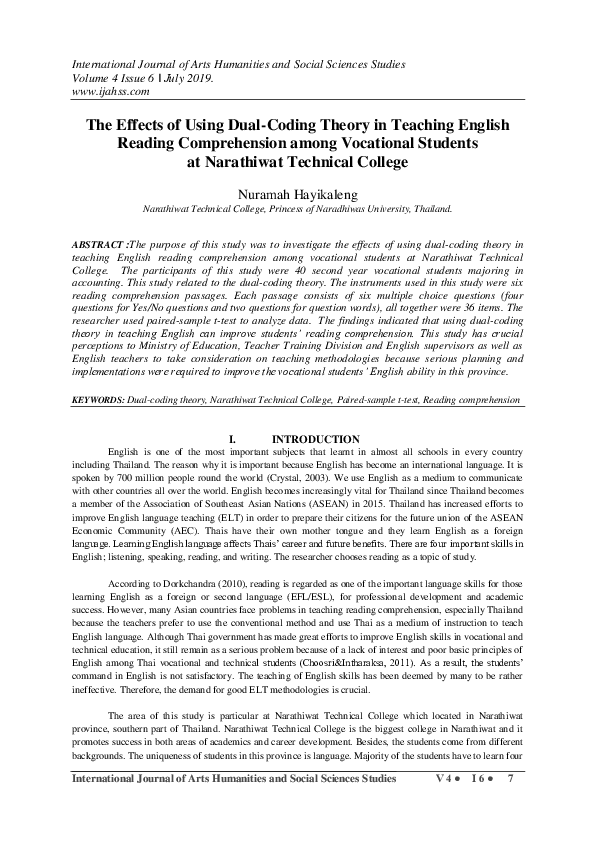 (PDF) The Effects of Using Dual-Coding Theory in Teaching English ...