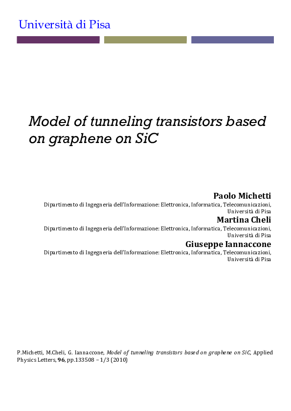 (PDF) Model of tunneling transistors based on graphene on SiC