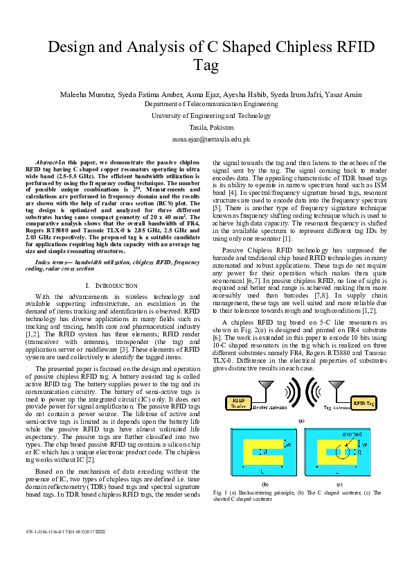 (PDF) Design and Analysis of C Shaped Chipless RFID Tag