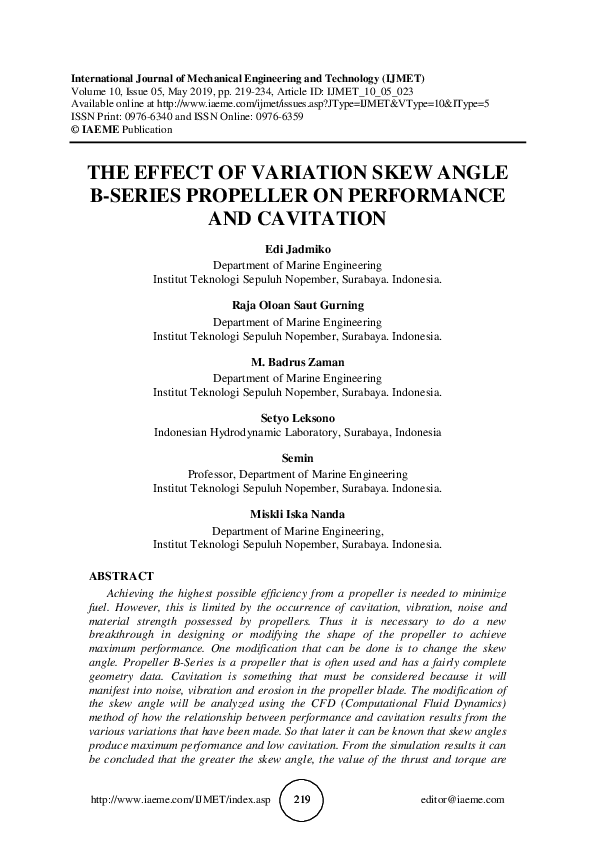 (PDF) Miskli Iska Nanda, The Effect of Variation Skew Angle B-Series ...