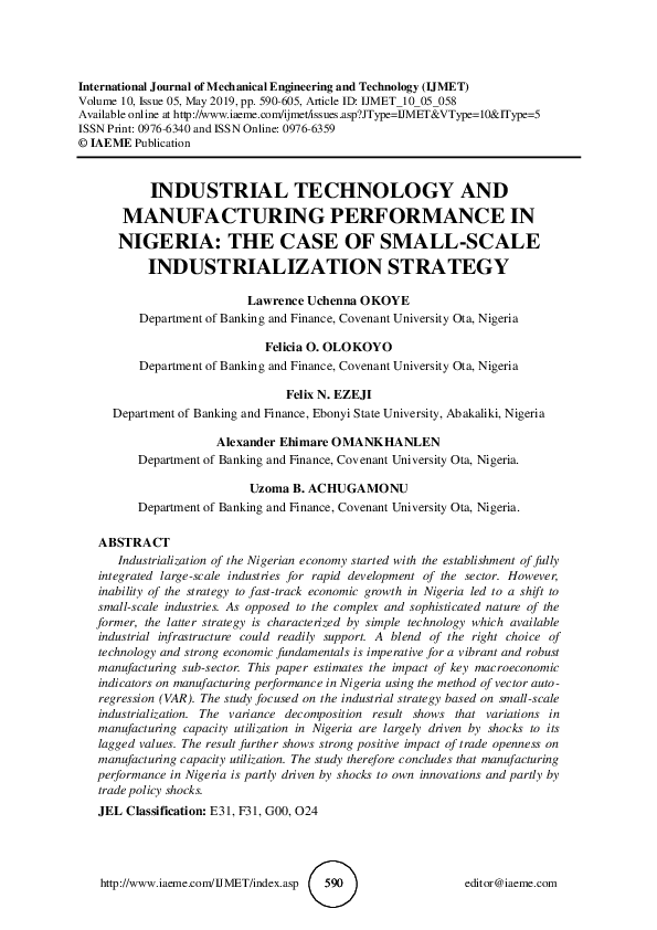 (PDF) INDUSTRIAL TECHNOLOGY AND MANUFACTURING PERFORMANCE IN NIGERIA ...