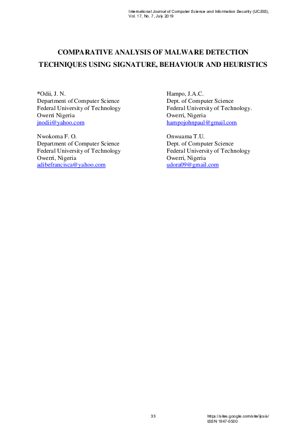 Pdf Comparative Analysis Of Malware Detection Techniques Using Signature Behaviour And Heuristics