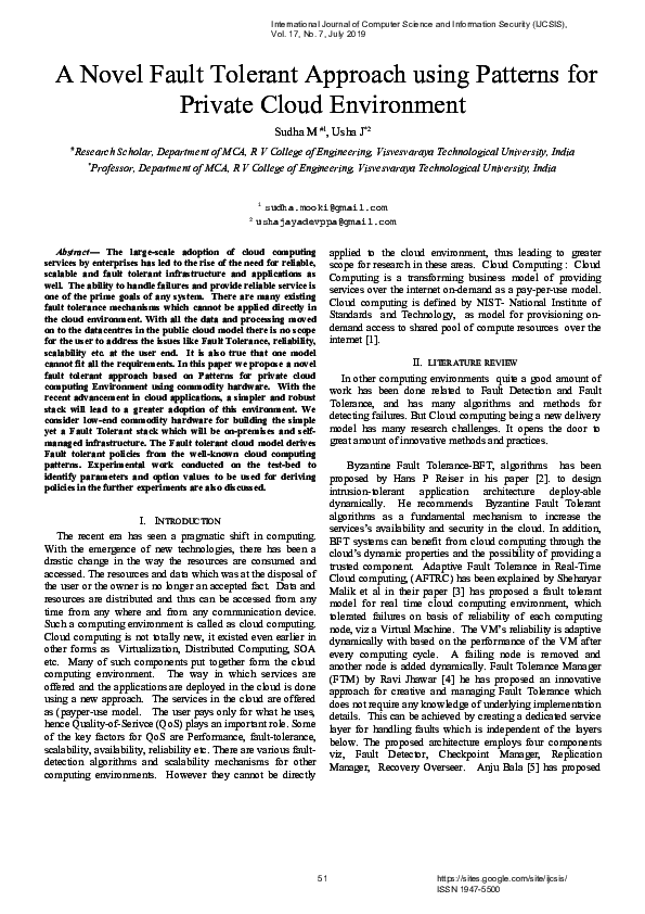 Pdf A Novel Fault Tolerant Approach Using Patterns For Private Cloud