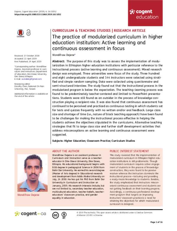 (PDF) The practice of modularized curriculum in higher education institution: Active learning ...