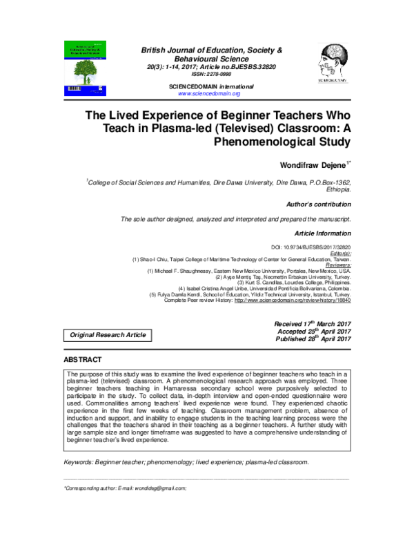 (PDF) The Lived Experience of Beginner Teachers Who Teach in Plasma-led ...