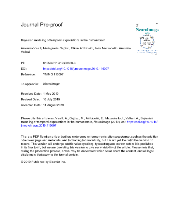 Pdf Bayesian Modeling Of Temporal Expectations In The Human Brain