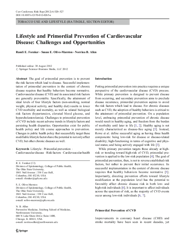 (PDF) Lifestyle and Primordial Prevention of Cardiovascular Disease ...