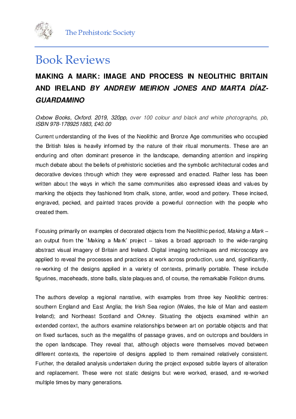 (PDF) Kate Sharpe (2019) Review of "Making a Mark". The Prehistoric ...