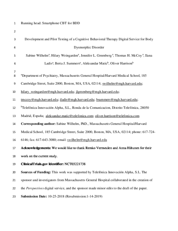 (PDF) Development and Pilot Testing of a Cognitive Behavioral Therapy ...