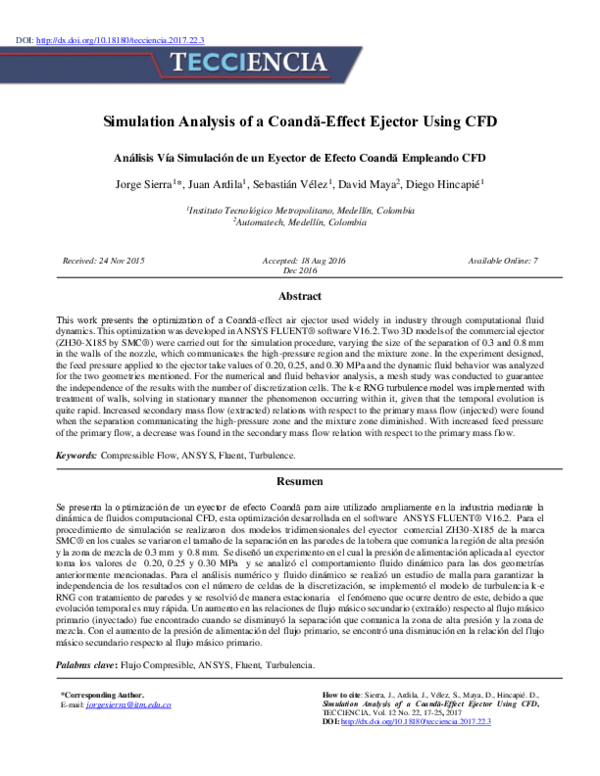 (PDF) Simulation Analysis of a Coandă-Effect Ejector Using CFD