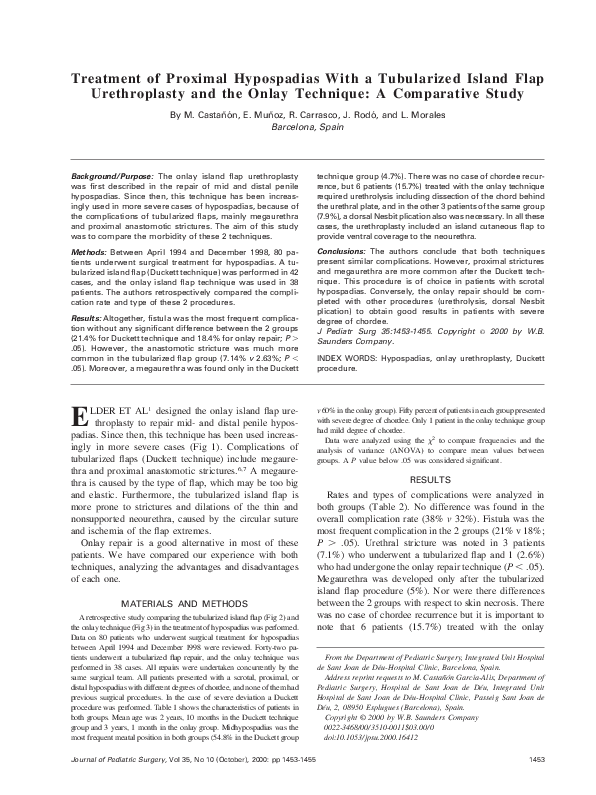 (PDF) Treatment of proximal hypospadias with a tubularized island flap ...