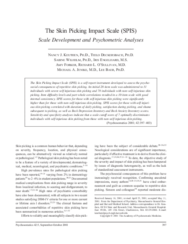 (PDF) The Skin Picking Impact Scale (SPIS): Scale Development and ...