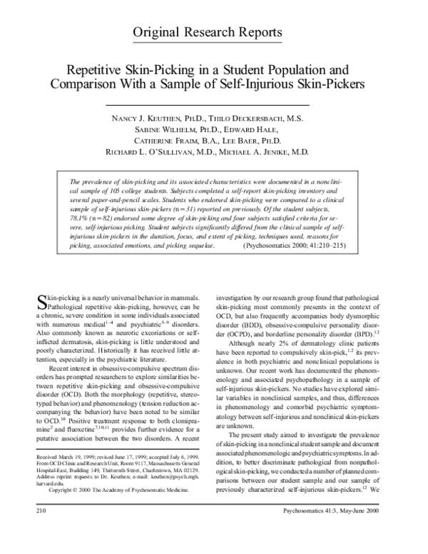 (PDF) Repetitive Skin-Picking in a Student Population and Comparison ...