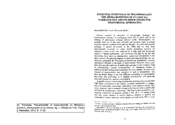 (PDF) "Potential Potentials of Transmediality. The Media Blindness of ...